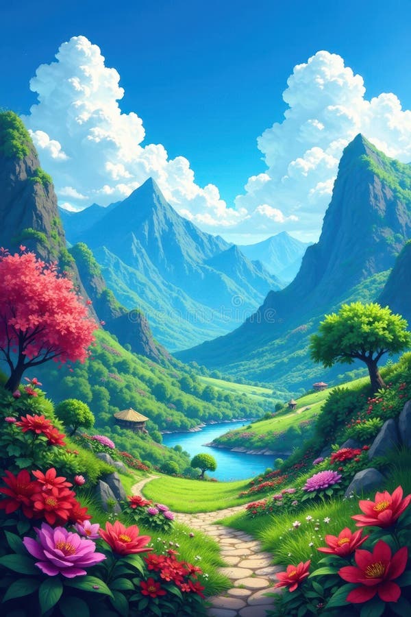 Stylized Anime Landscape on Artist S Desktop Setup, Texture, Graphics ...