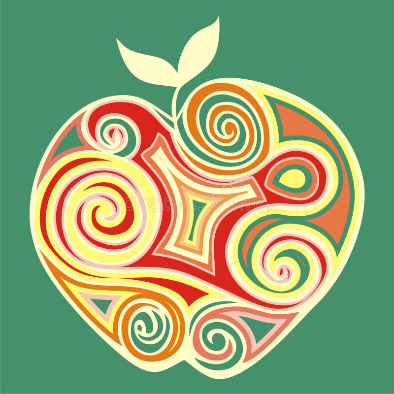 Stylized Apple Isolated with Leaf Stock Illustration - Illustration of ...