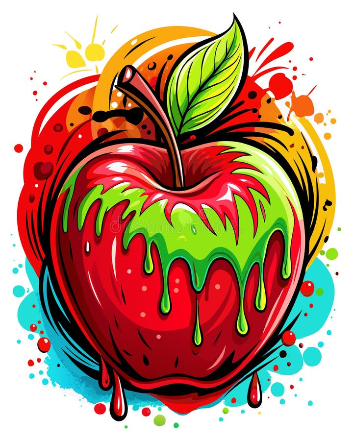 A Stylized Apple with Dripping Colorful Elements Stock Illustration ...
