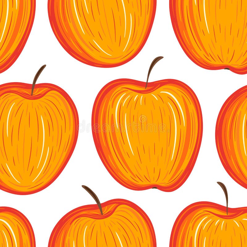 Stylized Apples Seamless Pattern. Hand Drawn Decorative Background with ...