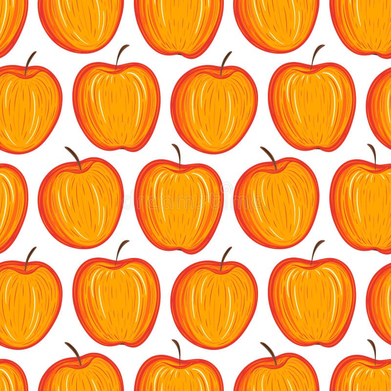 Stylized Apples Seamless Pattern. Hand Drawn Decorative Background with ...
