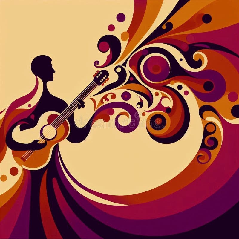 A Stylized Art-deco Woman Playing a Classical Guitar. Stock ...
