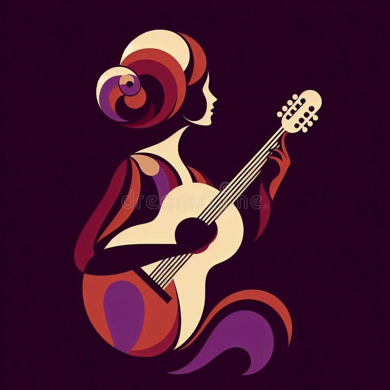 A Stylized Art-deco Woman Playing a Classical Guitar. Stock ...