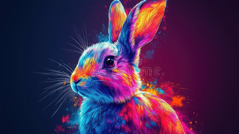 Stylized Artistic Representation of a Rabbit?s Head with a Vibrant and ...