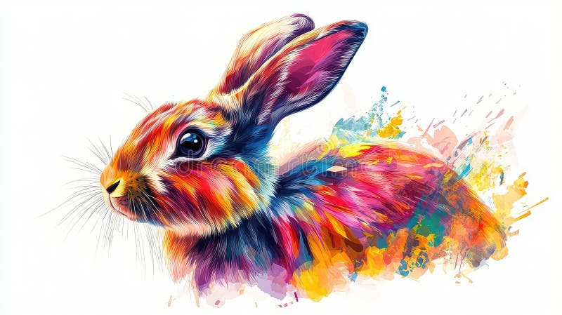 Stylized Artistic Representation of a Rabbit?s Head with a Vibrant and ...