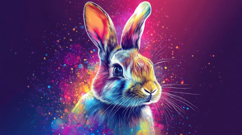 Stylized Artistic Representation of a Rabbit?s Head with a Vibrant and ...