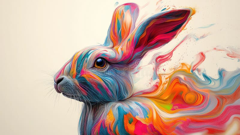 Stylized Artistic Representation of a Rabbit?s Head with a Vibrant and ...