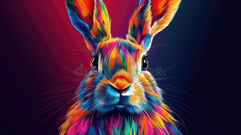 Stylized Artistic Representation of a Rabbit?s Head with a Vibrant and ...