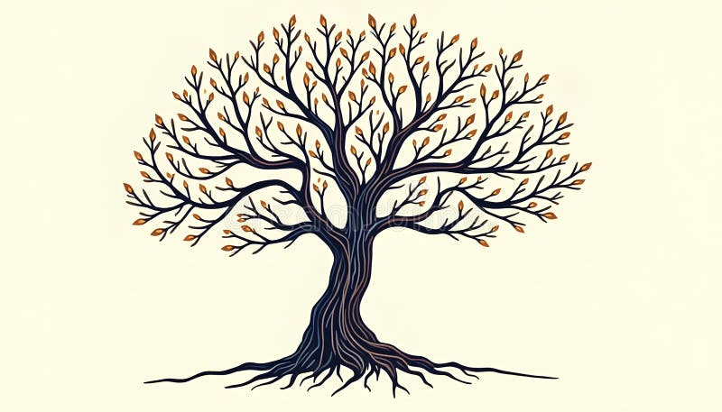 Stylized Artwork of a Tree with a Broad, Spreading Canopy. Dark ...