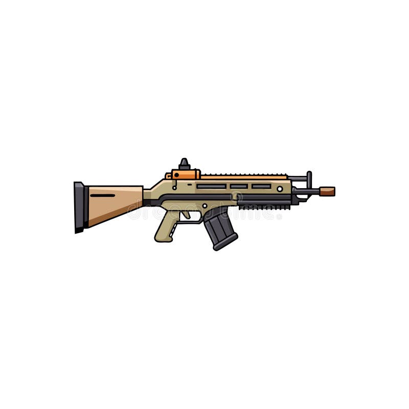 Stylized Assault Rifle Vector Illustration with Bold Black Outline ...