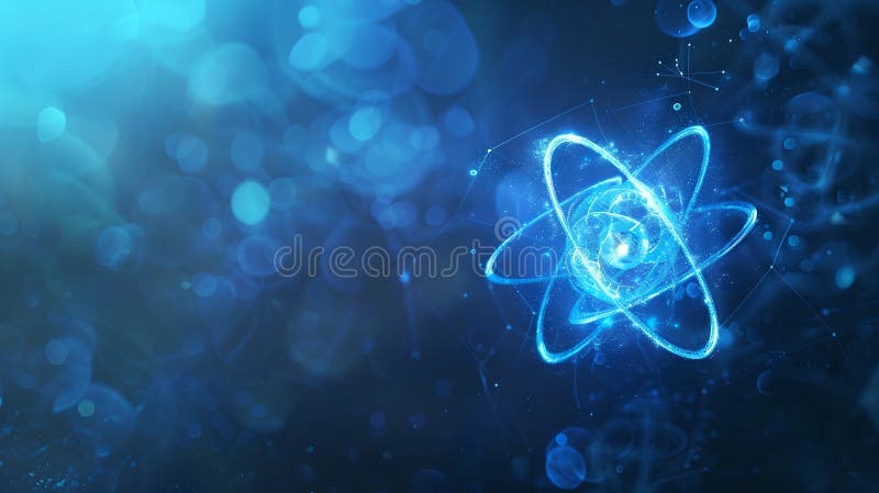 Stylized Atom Illustration Shining in Blue Hues. Science Concept ...