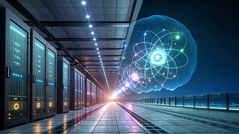 Quantum Phenomena Emerging in Futuristic Server Room Corridor Stock ...