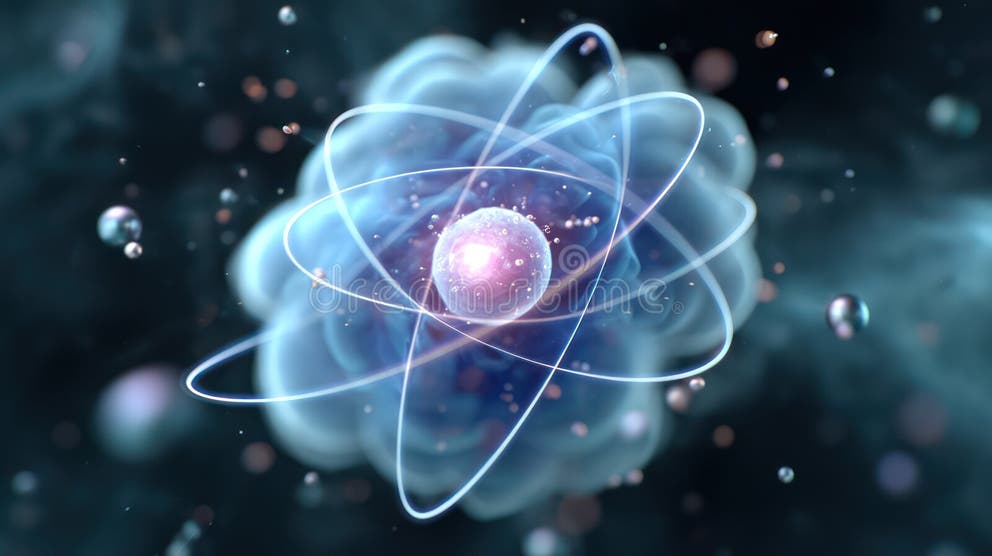 Stylized Atom Structure with Orbiting Quantum Particles Science Stock ...