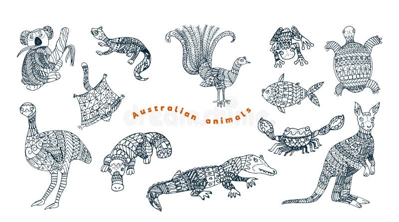 Animals Drawings Aboriginal Australian Style in the Form of a Map of ...