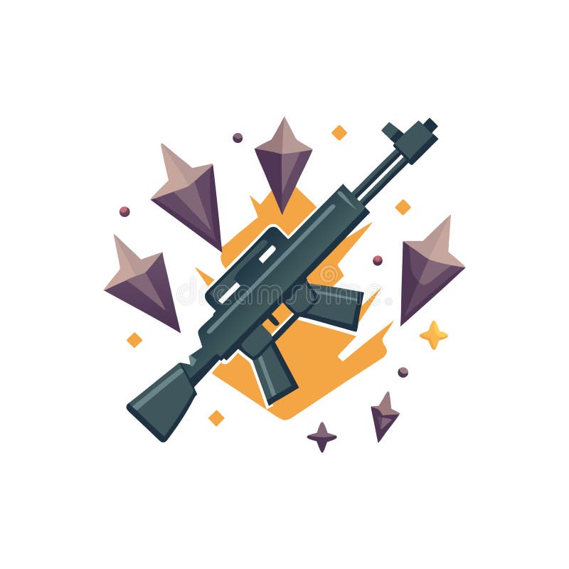 Stylized Automatic Rifle Illustration with Star and Diamond Elements ...