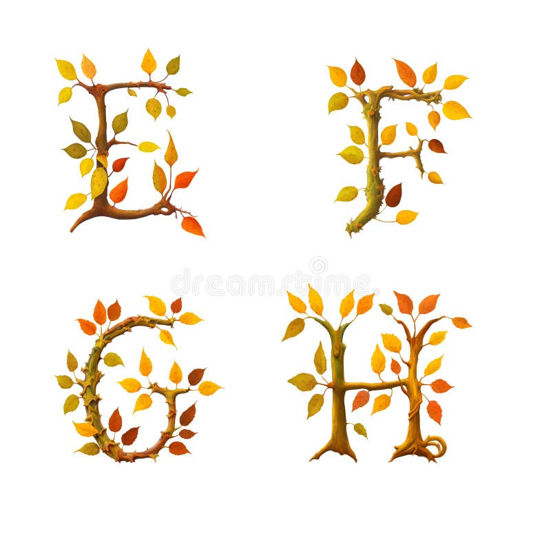 Stylized Autumn Leaf Tree Alphabet - Letters E-H Stock Illustration ...