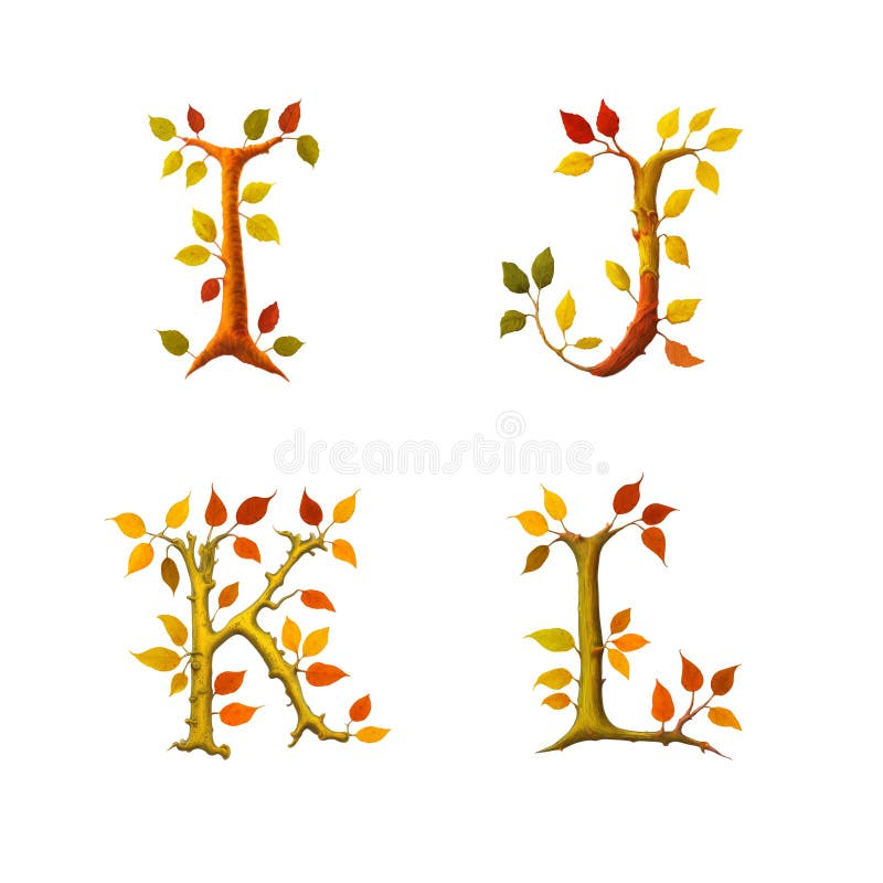Stylized Autumn Leaf Tree Alphabet - Letters I-L Stock Illustration ...