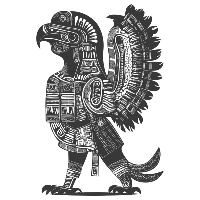 Stylized Eagle in Aztec Design, Ancient Tribal Bird Illustration Stock ...