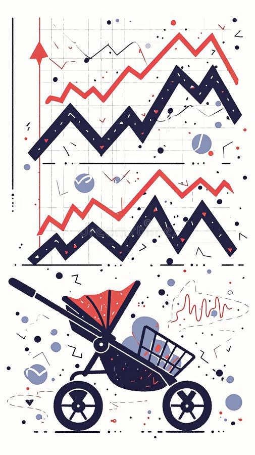 Stylized Baby Stroller with Declining Birth Rate Chart Illustration ...