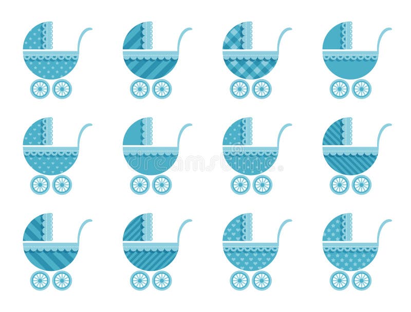Cute Stylized Baby Strollers Vector Set. Stock Illustration ...