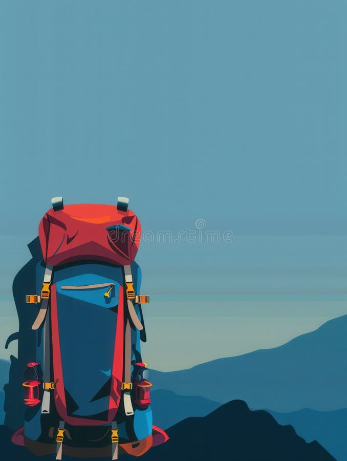 A Stylized Backpack Sits on a Mountaintop, with a Minimalist Background ...