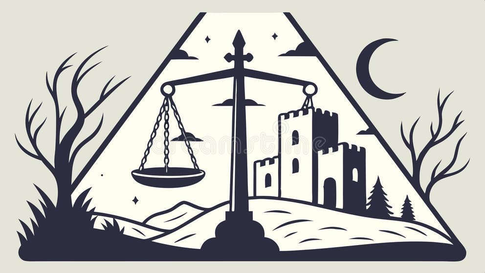 Triangular Balance with Castle Ruins, Vector Design Generative AI Stock ...