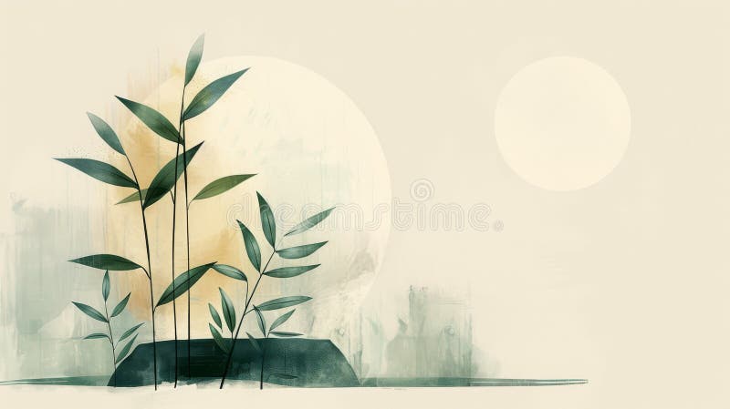 Artistic Minimalist Backdrop with Stylised Bamboo Art in Sunset. Stock ...