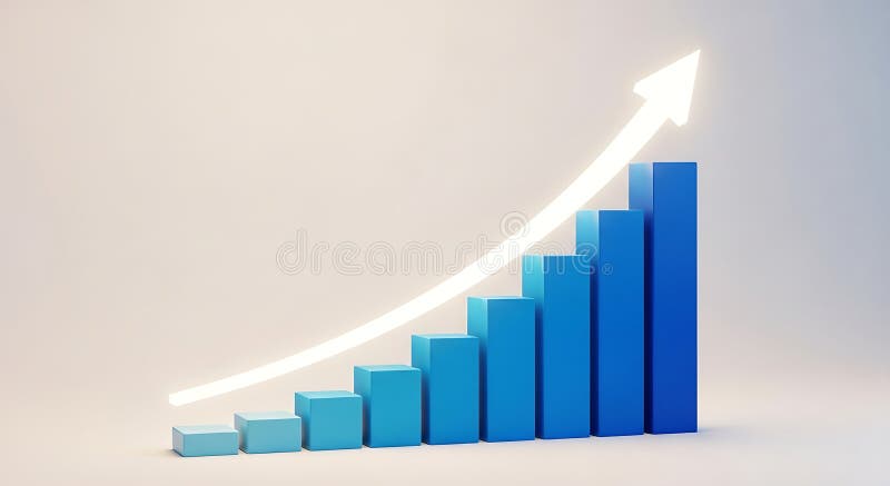 Ascending Blue Bar Chart with White Arrow, Business Growth Concept ...