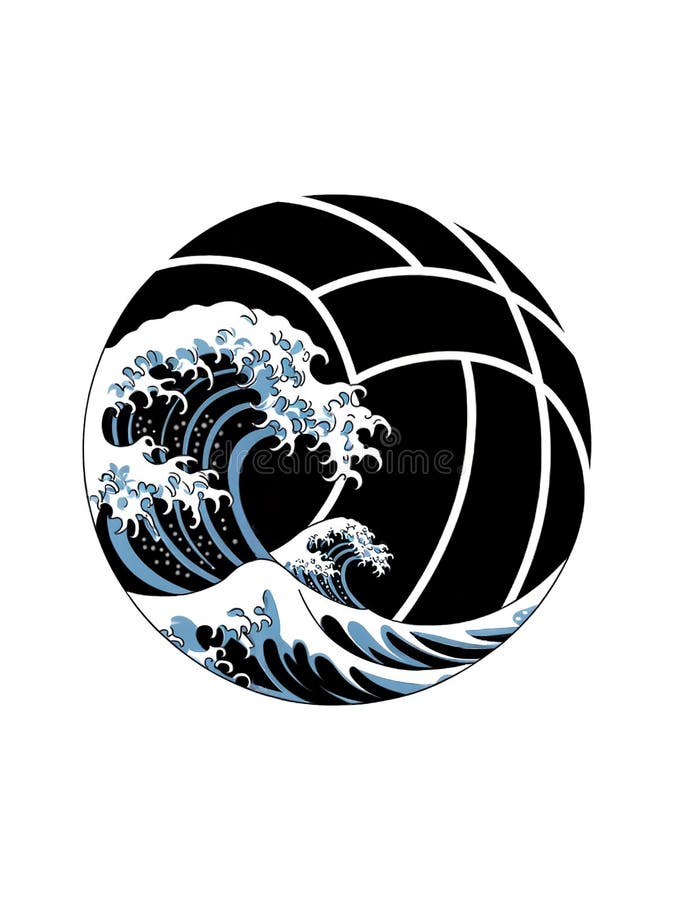 Stylized Basketball Encased in a Classic Japanese Wave Design Stock ...