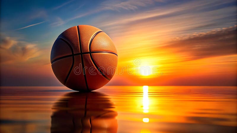 A Stylized Basketball Silhouette Set Against a Vibrant Sunset Gradient ...
