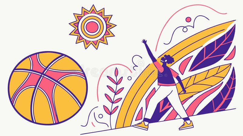 Stylized Basketball with Sun and Geometric Patterns, Vector Design ...