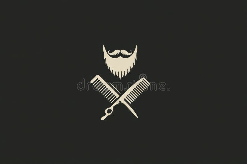 Stylized Beard Emblem Featuring Crossed Scissors and Comb on a Flat ...