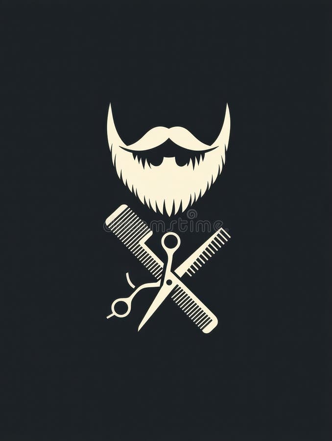 Stylized Beard Emblem Featuring Crossed Scissors and Comb on a Flat ...