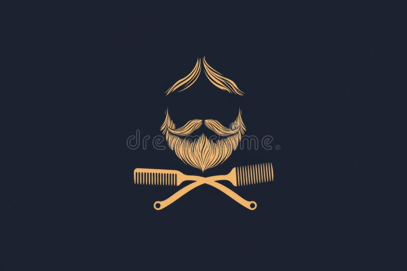 Stylized Beard Emblem Featuring Crossed Scissors Comb Dark Flat ...