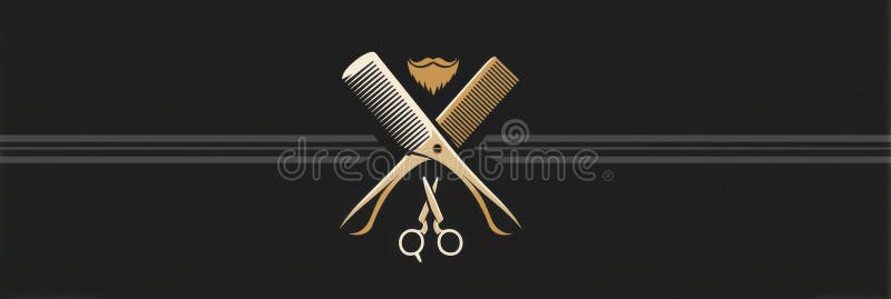 Stylized Beard Logo Featuring Crossed Scissors and Comb, Minimalist ...