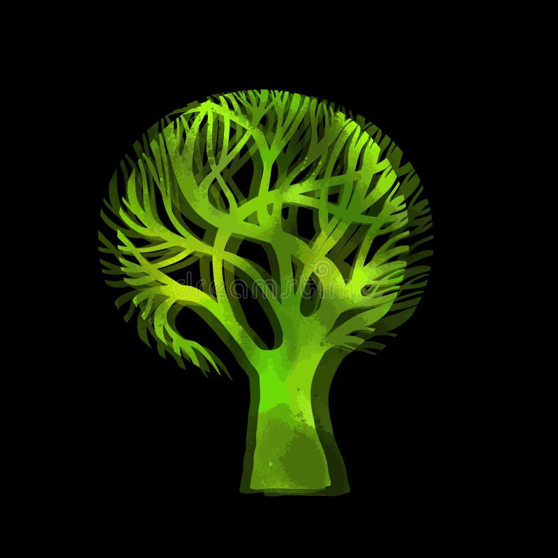 A Stylized Beautiful Green Tree. Mixed Media. Vector Illustration Stock ...