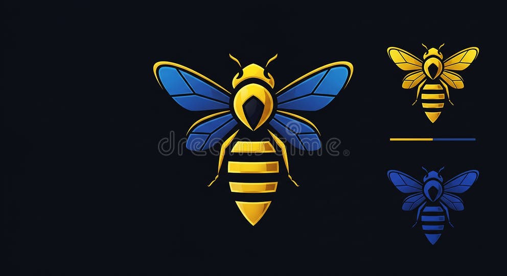 Stylized Bee Emblem with a Sleek Design in Blue and Gold. the Main Bee ...