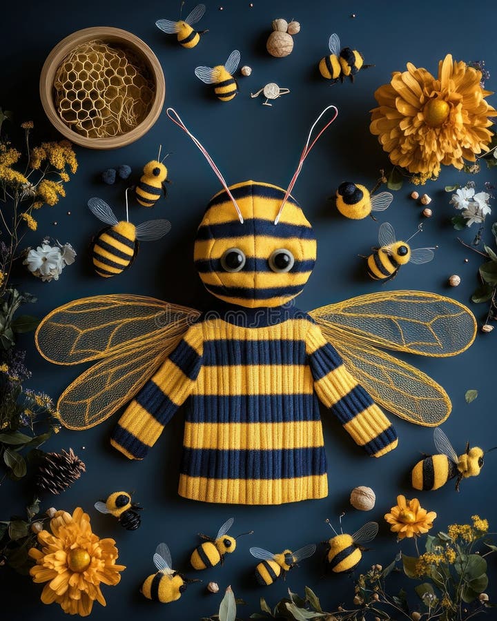 Whimsical Bee Collection with Honeycomb and Floral Elements Stock ...