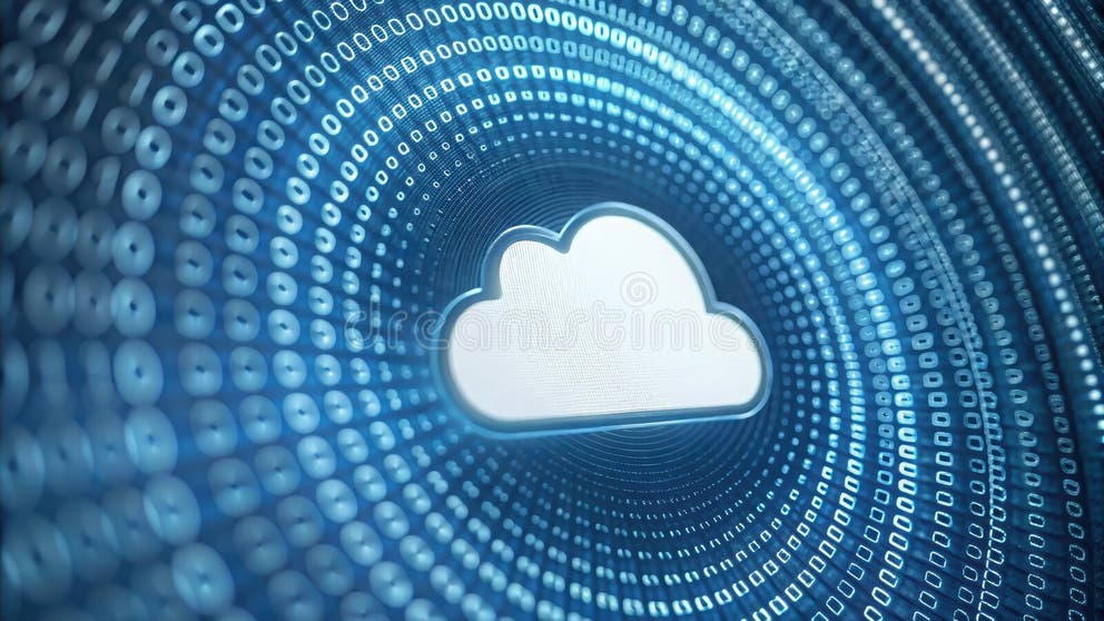 Stylized Binary Code Encircling a Cloud Shape Representing Cloud Computing and Digital Security ...