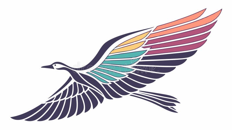 Stylized Bird in Flight with Colorful Wing Feathers, Vector Design ...