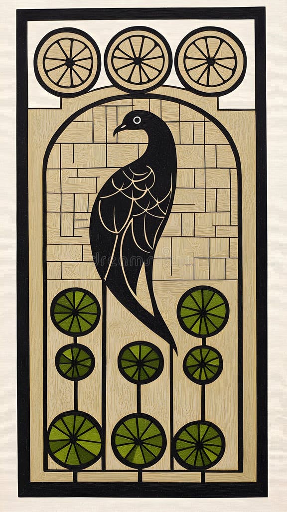 Stylized Bird Illustration on Wood Panel Stock Illustration ...
