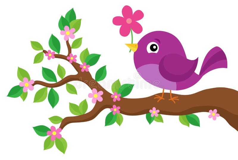 Stylized Bird on Spring Branch Theme 4 Stock Vector - Illustration of ...