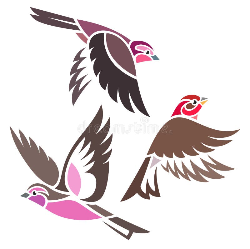 Stylized Birds - Rosefinches in Flight Stock Vector - Illustration of ...