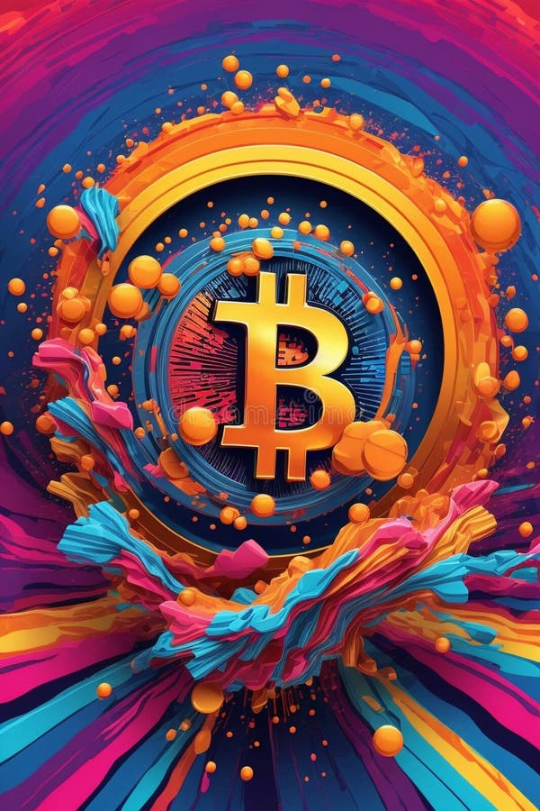 Stylized Bitcoin Coin Exploding into a Burst of Rainbow-hued Digital ...