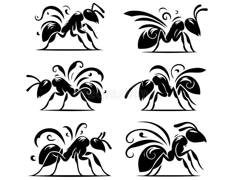 Stylized Black Ant Vector Set Ant & Wasp Silhouette Illustrations Stock ...