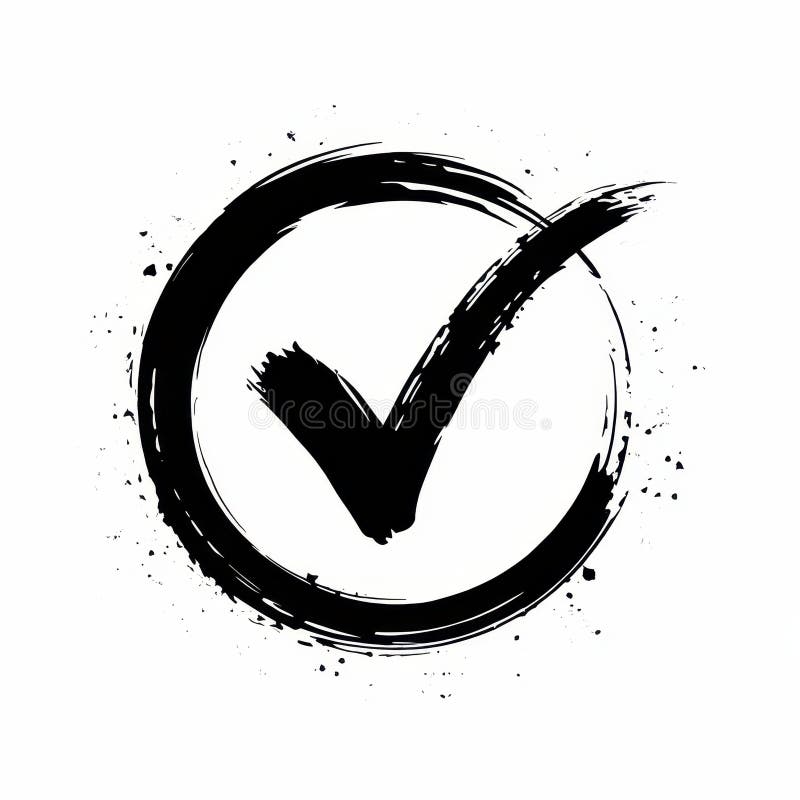 Stylized Black Check Mark in a Circular Shape with a Paintbrush Effect ...