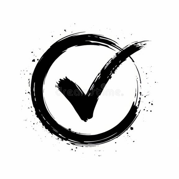 Stylized Black Check Mark in a Circular Shape with a Paintbrush Effect ...