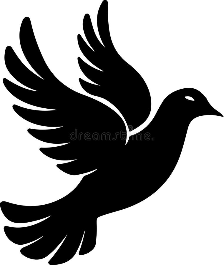 Stylized Black Dove Silhouette with Spread Wings - Perfect for Logos ...