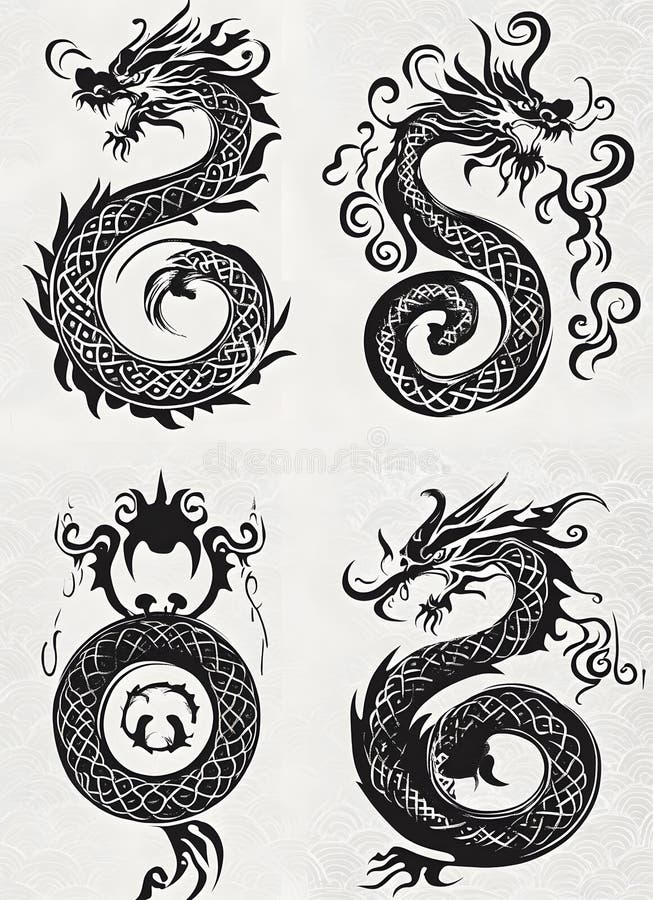 Stylized Black Dragon Illustrations Stock Illustration - Illustration ...