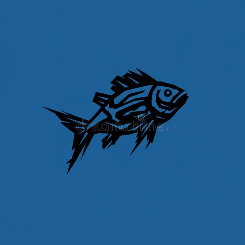 Stylized Black Fish Graphic with Geometric, Angular Shapes on a Solid ...